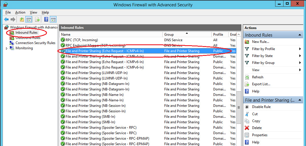 Disabling/enabling ping response in Windows Server 2012 and 2016